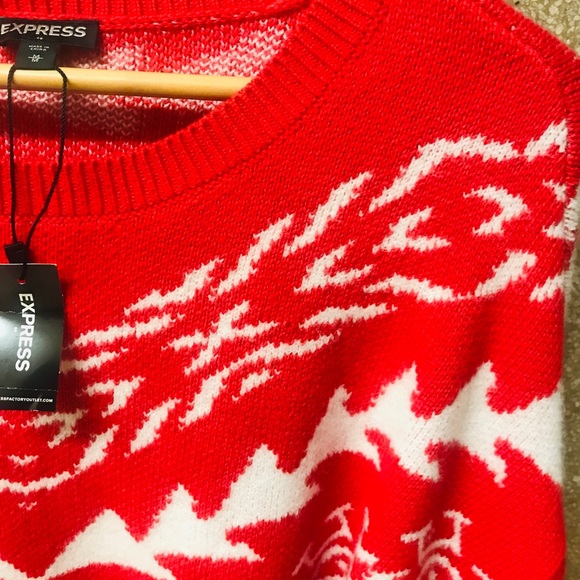 Express | Sweaters | Express Red Holiday Geometric Pullover Sweater Nwt ...